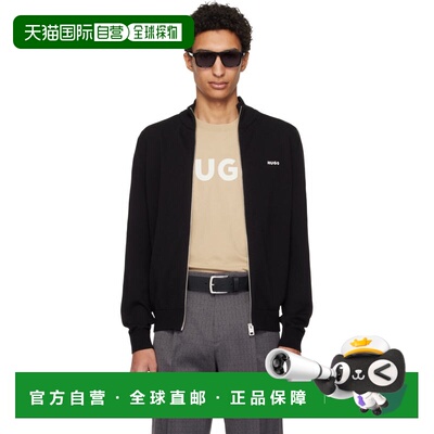 香港直邮boss 雨果 男士 黑色 Logo-Detail Knit Track 夹克