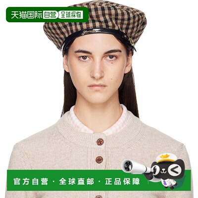 1h可退 香港直邮GANNI 甘尼 女士 棕色 Checked Wool Mix 贝雷帽
