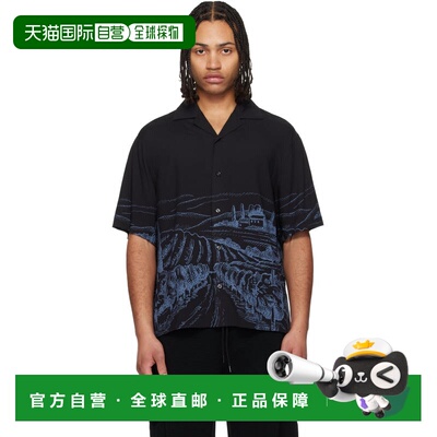 香港直邮boss 雨果 男士 黑色 Oversized-Fit Statement Print 衬