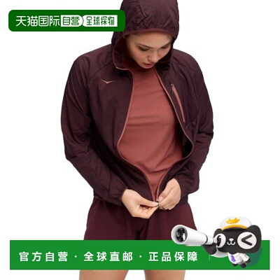 自营欧洲直邮HOKA SKYFLOW女士深棕红色再生聚酯连帽外套夹克风衣