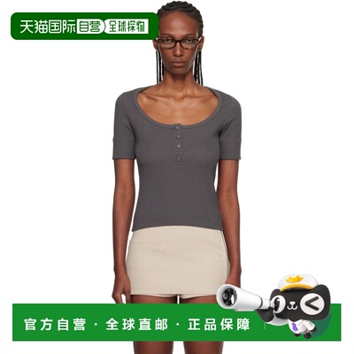 1h可退 香港直邮Courreges 女士 灰色 Buttoned 90's Rib T恤 126