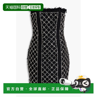 1h可退 香港直邮Balmain 巴尔曼 女士 抹胸水晶装饰花呢迷你连衣