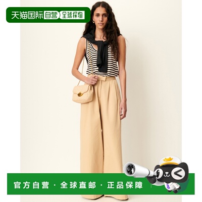 自营欧洲直邮Sessun思溯 Rivera女士金色亚麻棉质褶皱长裤女装