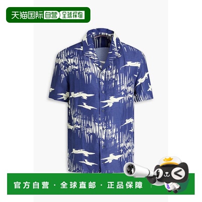 香港直邮Orlebar Brown 男士 Hibbert 印花亚麻混纺衬衫 278337MI
