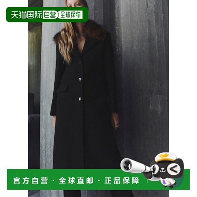 自营欧洲直邮Mango芒果 女士黑色羊毛大衣