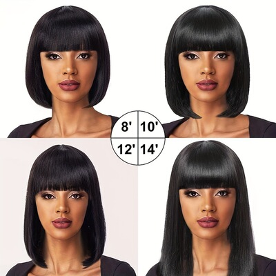 真人发机制齐刘海bob直发头套straight human hair wigs
