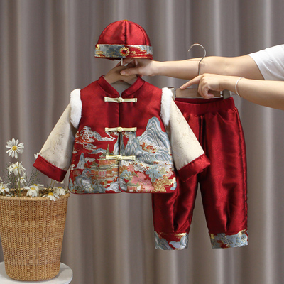 周岁礼服男宝宝新中式婴儿拜年服唐装国风冬季男童新年装抓周衣服
