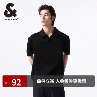杰克琼斯夏季新款常规翻领休闲LOGO刺绣男士短袖POLO衫男款男装