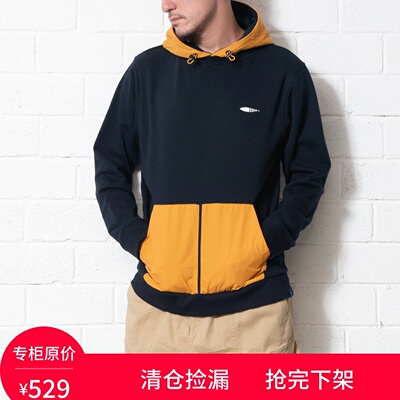 【adlib清仓店】ad-lib香港潮牌 男装 刺绣小鱼拼色连帽插袋卫衣