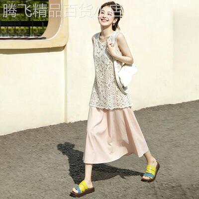 粉白色无袖吊带洋装女2026夏季新款今年流行漂亮两件套背心裙子