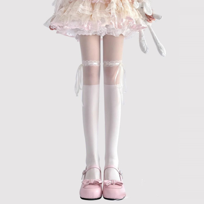 Lolita绑带蕾丝花边黑白丝袜