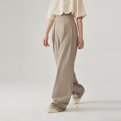 CNEW初年贰问24ss中式高腰翻边裤脚山水印花金边刺绣宽松长裤男女