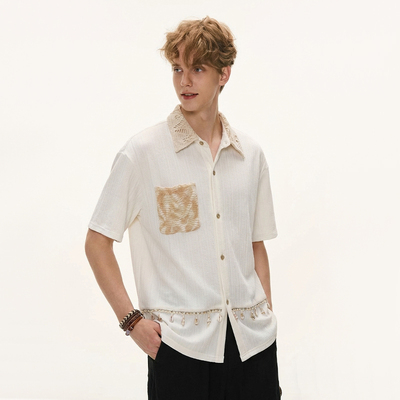 海岛风肌理针织拼接贝壳流苏