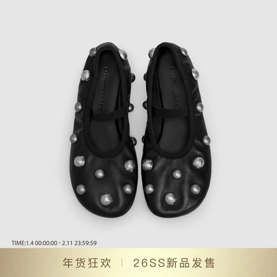 DYMONLATRY铆钉装饰抽褶芭蕾鞋