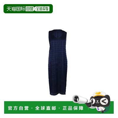 自营Diane Von Furstenberg 蓝色人造丝无袖 V 领修身中长连衣裙