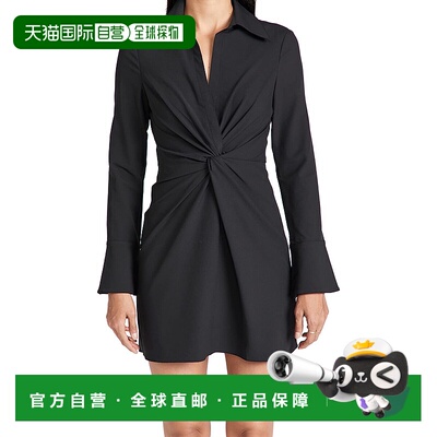 自营 Cinq A Sept 女式黑色褶皱前 Polo 领 Mckenna 迷你连衣裙 -