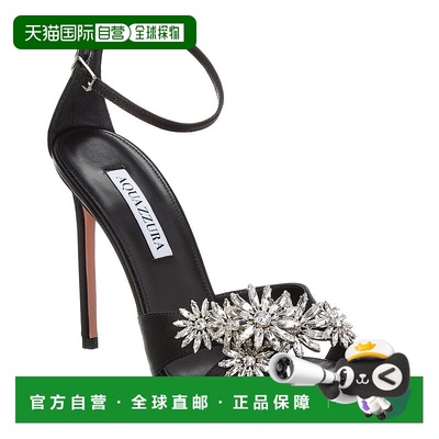自营 Aquazzura Crystal Margarita 105 缎面凉鞋 - 黑色 美国奥