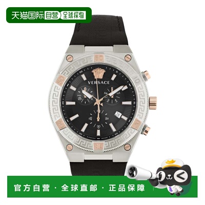 自营versaceV-Sporty Greca 皮革手表 - 黑色/不锈钢/黑色 美国奥