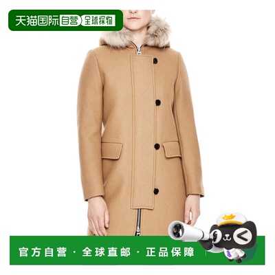 自营Sandro Women's Kurt Wool Coat with Fur Trim Hood 4 Butto
