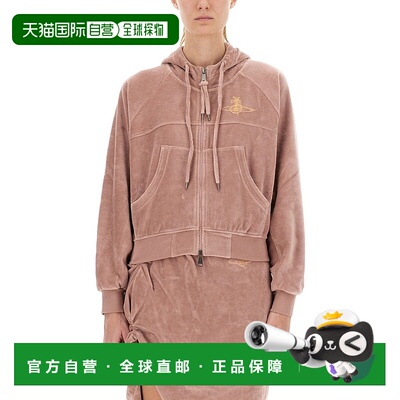 自营vivienne westwoodVelvety Textured Zip-Up Hoodie - pink