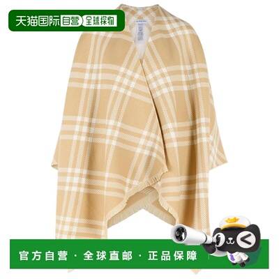 自营burberry'Check Tribar' 米色羊毛和真丝斗篷-中性色 美国奥