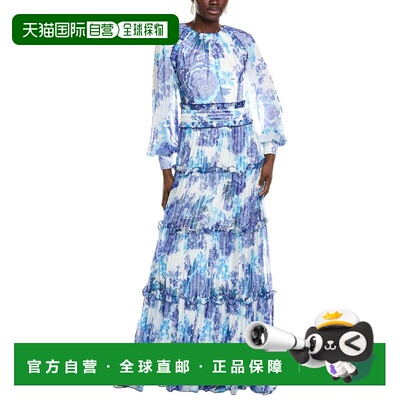 自营Tadashi Shoji Atlas百褶印花礼服-白色 美国奥莱直发连衣裙