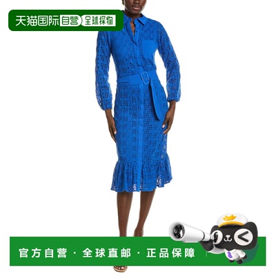 自营T Tahari Button Down Lace Midi Dress - blue 美国奥莱直发
