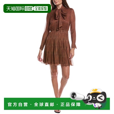 自营Lafayette 148 New York Pintuck蝴蝶结真丝连衣裙-棕色 美国