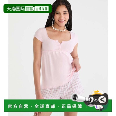自营Aeropostale Seriously Soft Y2k Babydoll Henley - pink 67