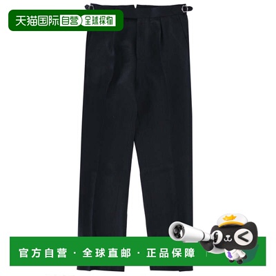 自营bossRelaxed Fit Pleated Linen Pants - black 美国奥莱直发