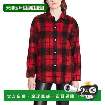 自营Steve Madden Sophia Shacket女士红色黑色格子纽扣经典JDM83