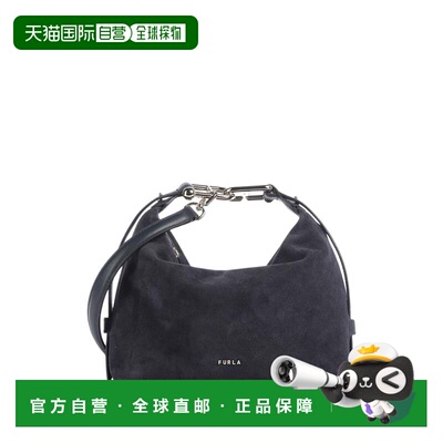 自营furla黑色Tonie迷你Hobo磨毛皮革单肩包-黑色 美国奥莱直发