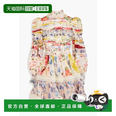1h可退 【美国直邮】ZIMMERMANN 分层褶皱碎花亚麻真丝混纺迷你连