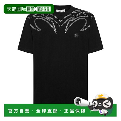 自营philipp pleinRound Neck T-Shirt Texas Studs - black 美国