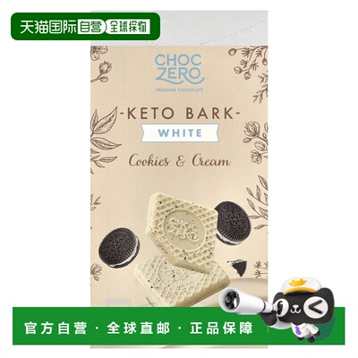 香港直邮ChocZero,Keto Bark，白巧克力，饼干和奶油，8 根迷你棒