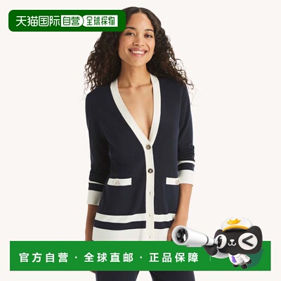 自营Nautica Womens V-Neck Cardigan - blue oasis 美国奥莱直发