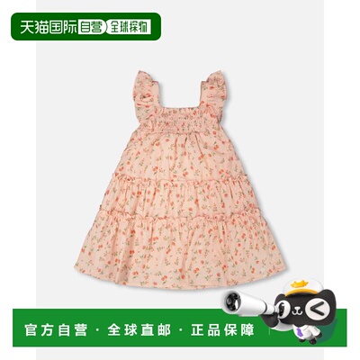 自营deux par deuxMulti-Tiered Dress with Smocking Pink Print