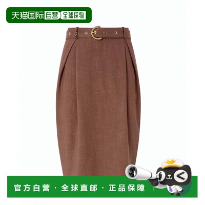 自营pinkoEdwena Linen Effect Midi Skirt - brown 美国奥莱直发