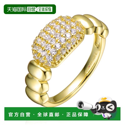 自营 geneviveGV 纯银 14k 黄金镀方晶锆石密镶扇形戒指 - 金色