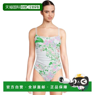 自营Lilly Pulitzer Napili泳衣女白色碎花Ruched一件GBO1863-白