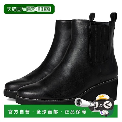 自营Vionic Aria Boots WoBlack Leather Side Zip Wedge Heel Bo