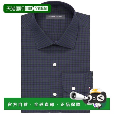 自营 Tommy Hilfiger男式连衣裙衬衫18X Peacoat斜纹修身无皱纹FT