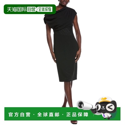 自营Aidan Mattox Solid Mid Dress - black 美国奥莱直发连衣裙