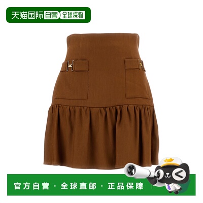 自营elisabetta franchiHigh-Waisted Mini Skirt with Gold Jewe