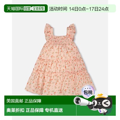 自营deux par deuxMulti-Tiered Dress with Smocking Pink Print