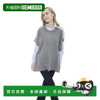 自营in2Cashmere Color Blocked Poncho - mid htr grey combo 美