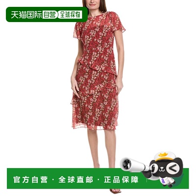 自营Adrianna Papell Flutter Sleeve Floral Chiffon Midi Dress