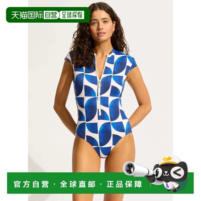 自营Women's Seafolly Sunray Swimsuit Ultramarine Front Zip O