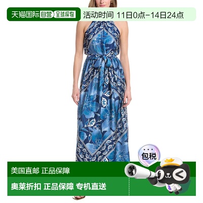 自营Julia Jordan Printed Satin Sleeveless Maxi Dress - blue