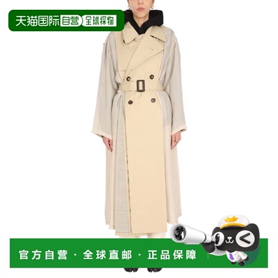自营maison margielaTwo-Material Trench Coat With Belted Wais